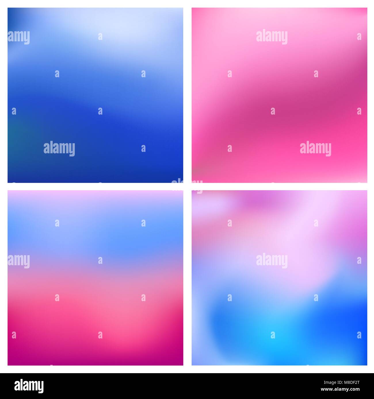 Abstract vector blue pink blurred background set. 4 colors set. Square ...