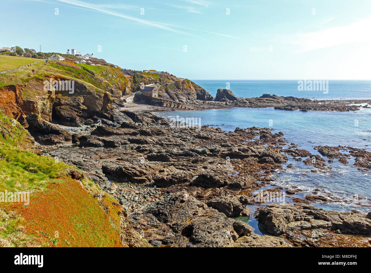 Looking back towards the old lifeboat station in Polpeor Cove, Lizard ...