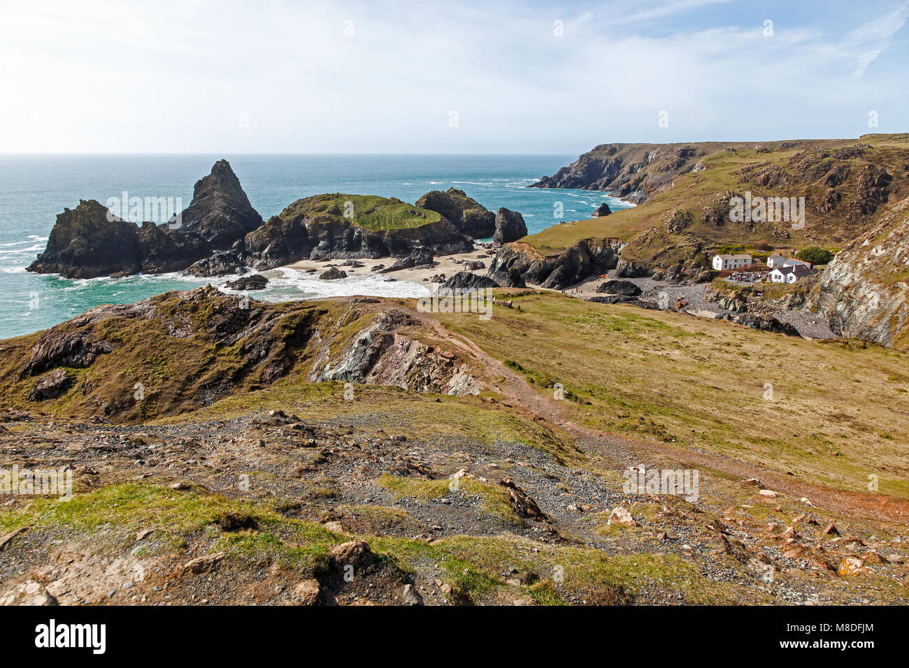 People on the beach at Kynance Cove, Lizard Peninsula, Cornwall, South ...
