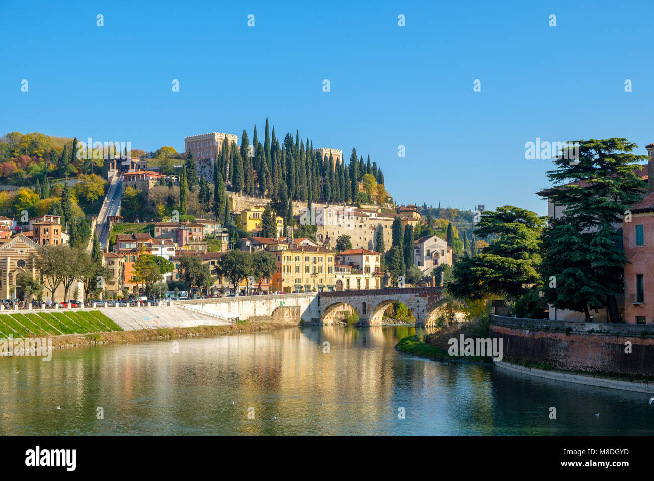 Verona cityscape view on the Adige riverside, Veneto region, Italy ...