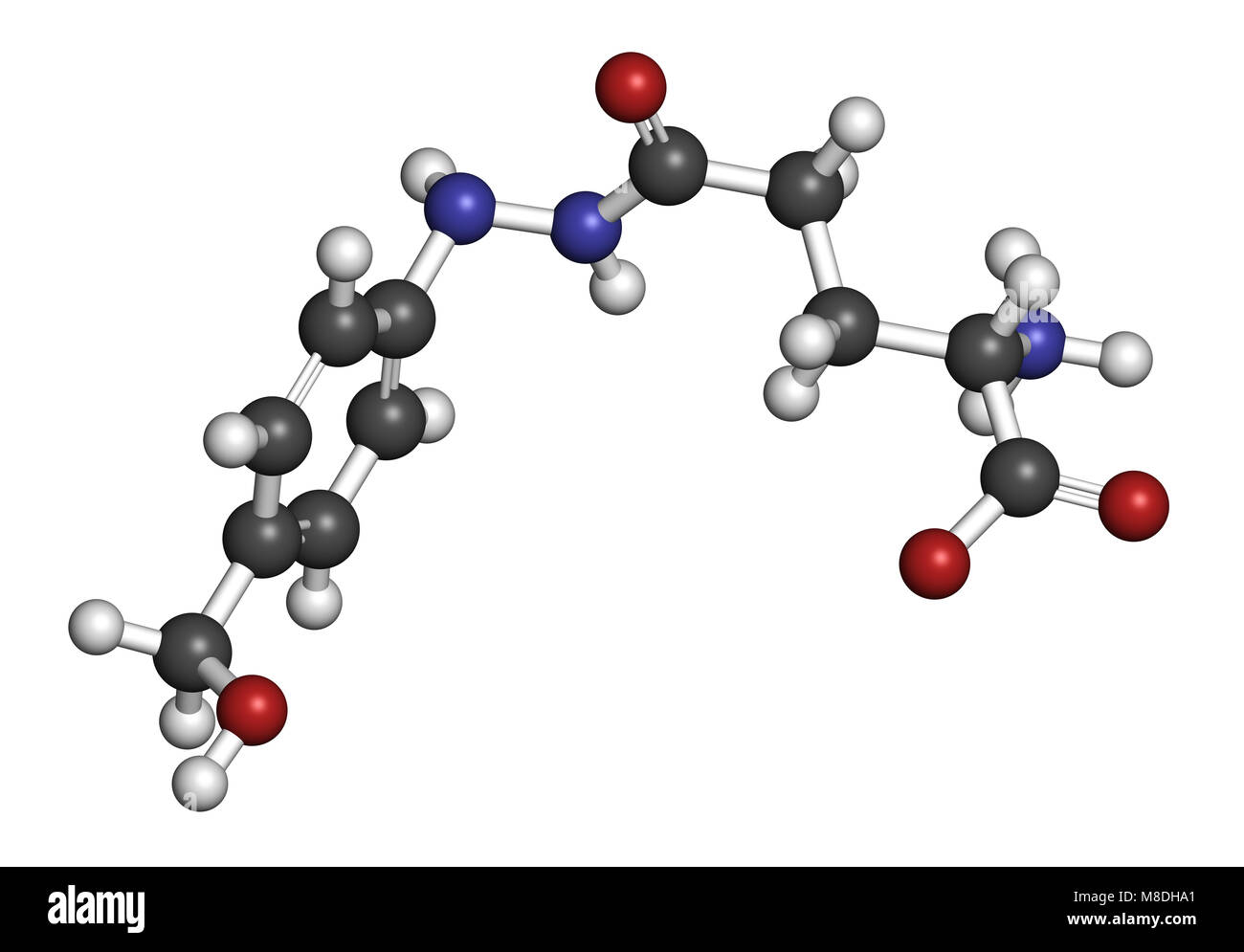 Agaritine mushroom toxin molecule. 3D rendering. Atoms are represented ...