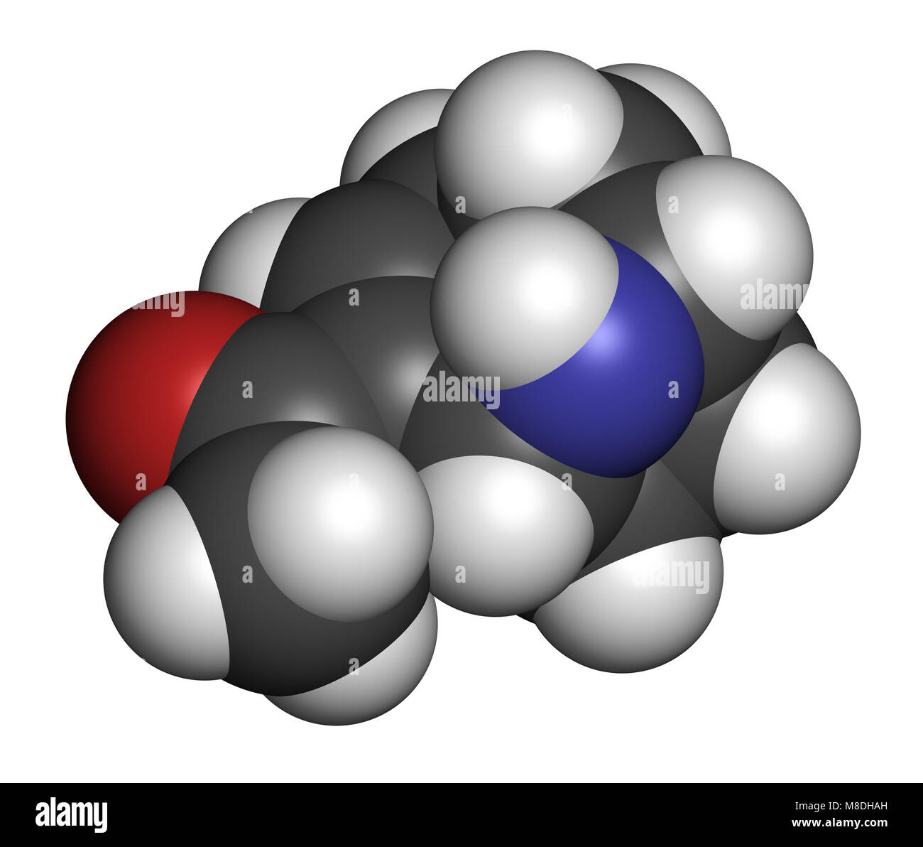 Anatoxin-a (very fast death factor, VFDF) molecule. 3D rendering. Atoms ...