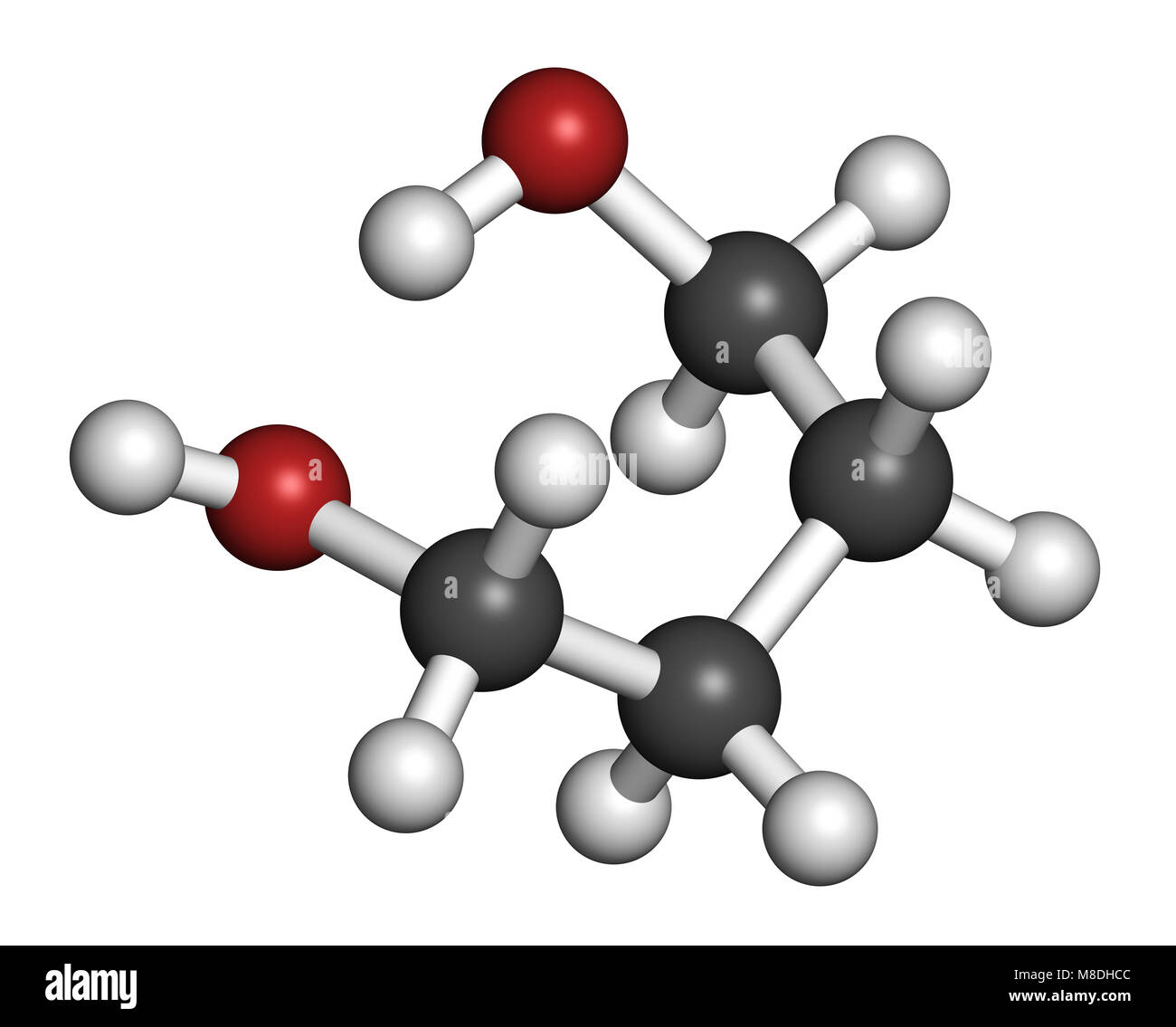 1,4-Butanediol solvent and recreational drug molecule. 3D rendering ...