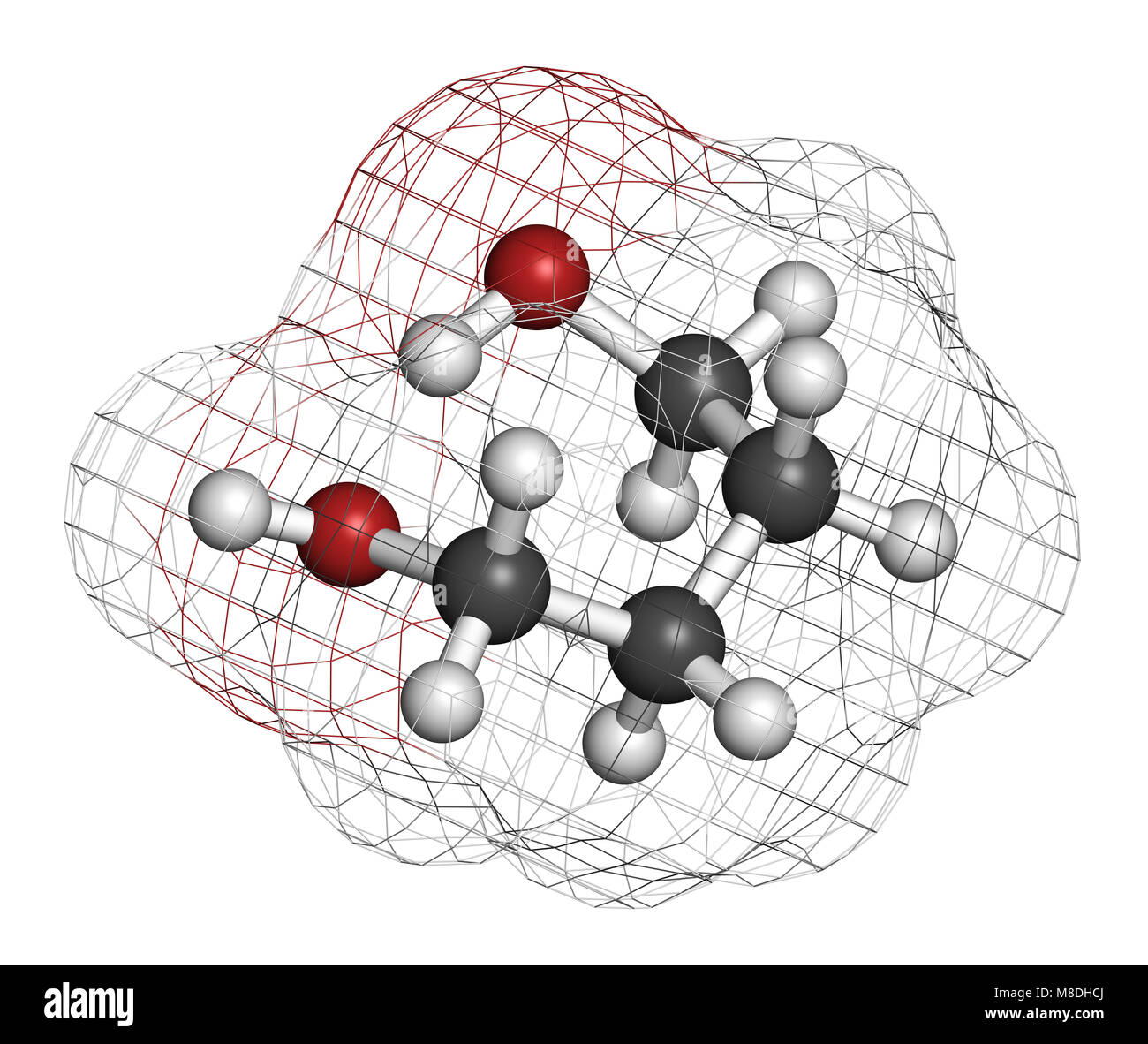 1,4-Butanediol solvent and recreational drug molecule. 3D rendering ...