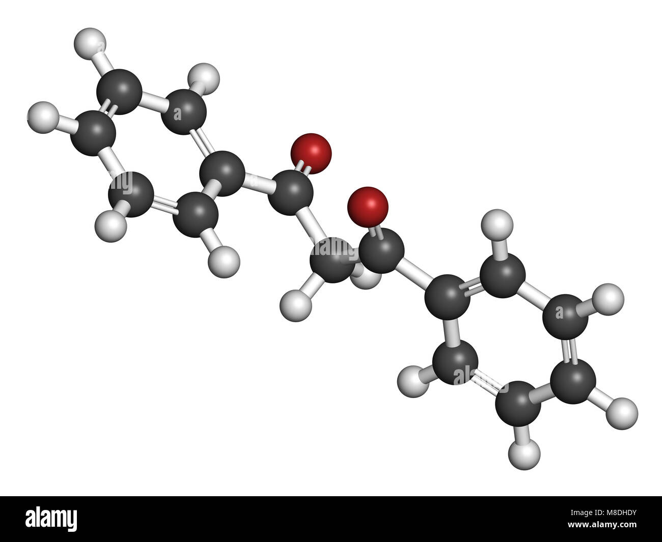 Dibenzoylmethane molecule. 3D rendering. Atoms are represented as ...