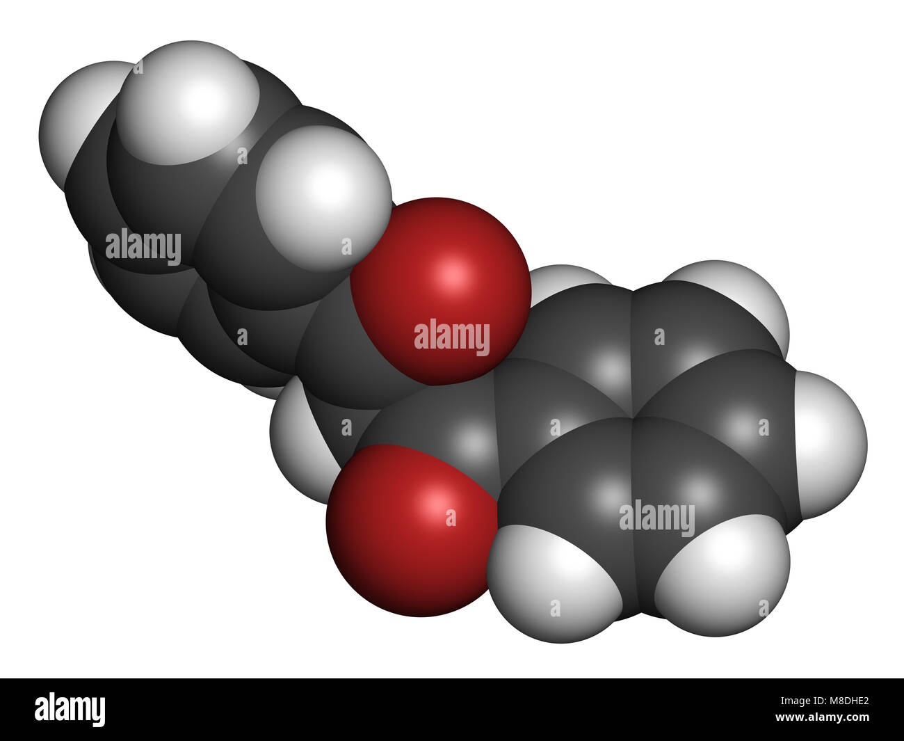 Dibenzoylmethane molecule. 3D rendering. Atoms are represented as ...