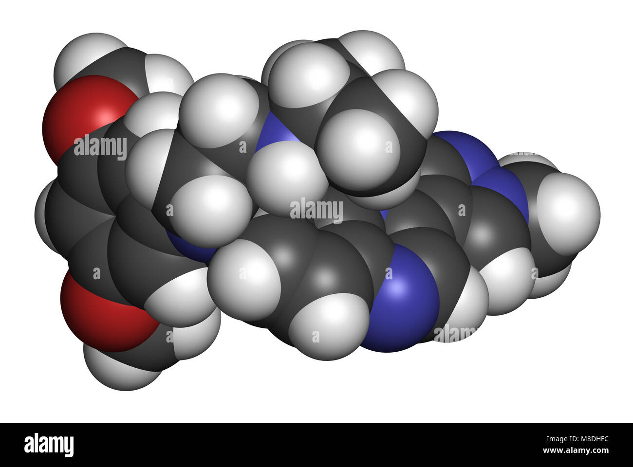 Erdafitinib cancer drug molecule (FGFR inhibitor). 3D rendering. Atoms ...