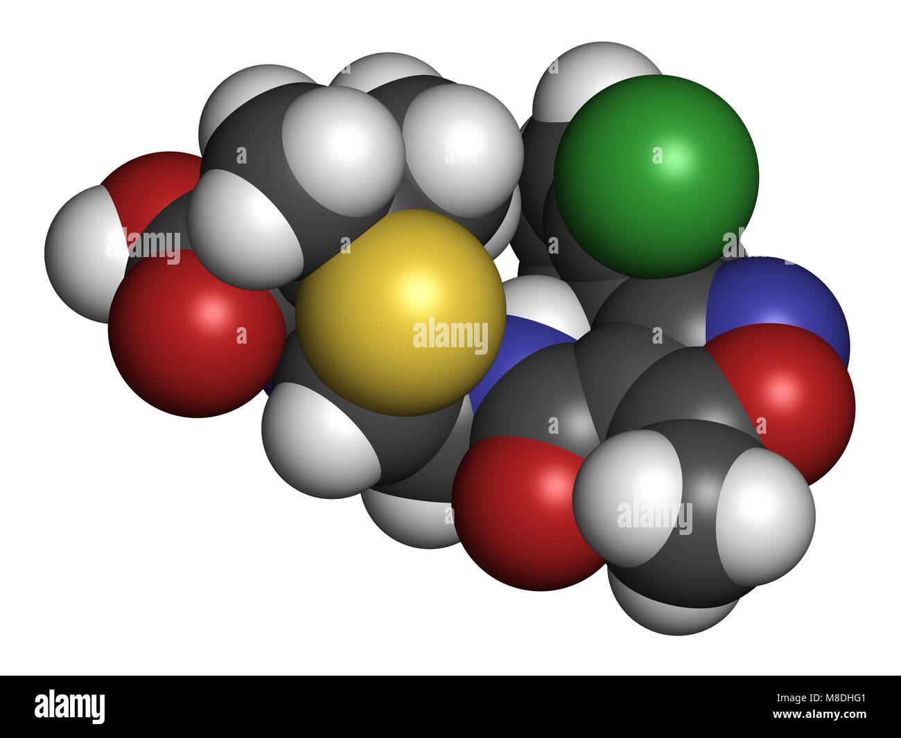 Flucloxacillin (floxacillin) antibiotic drug molecule. 3D rendering ...