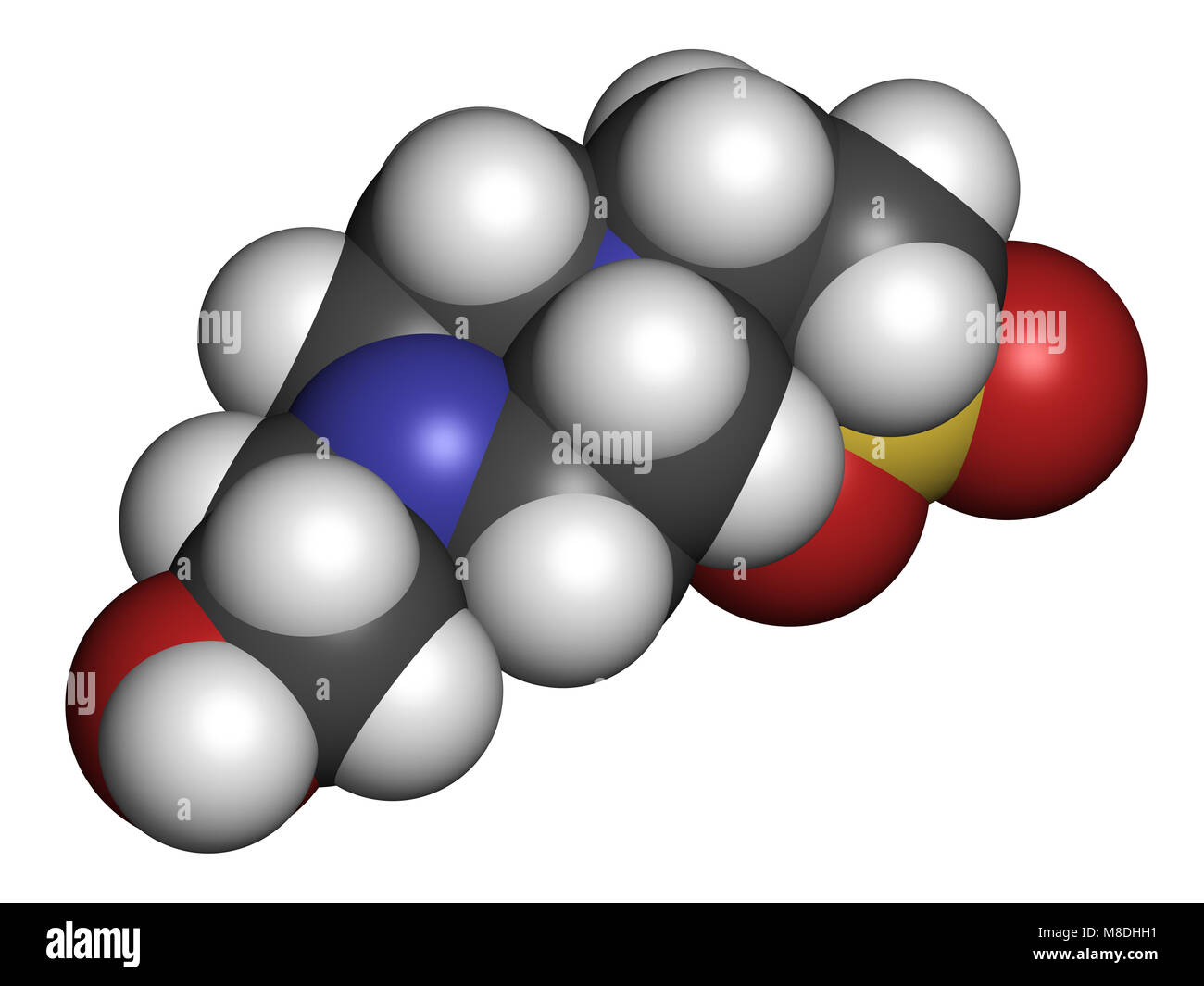 HEPES buffering agent molecule. 3D rendering. Atoms are represented as ...