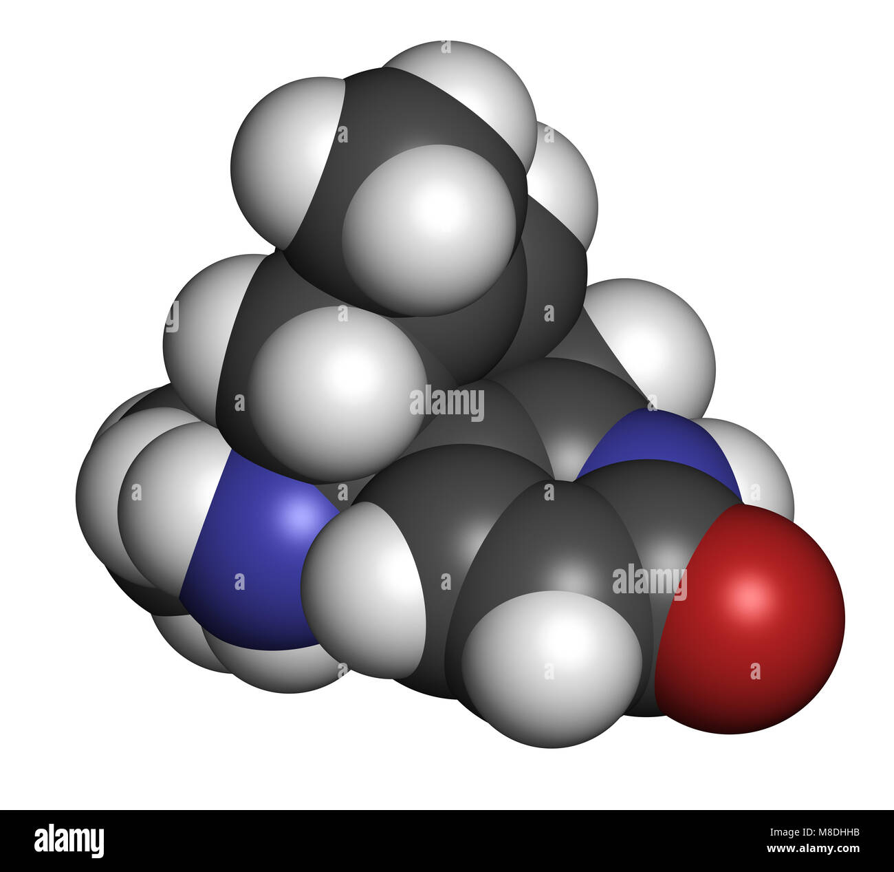 Huperzine A alkaloid molecule. 3D rendering. Atoms are represented as ...