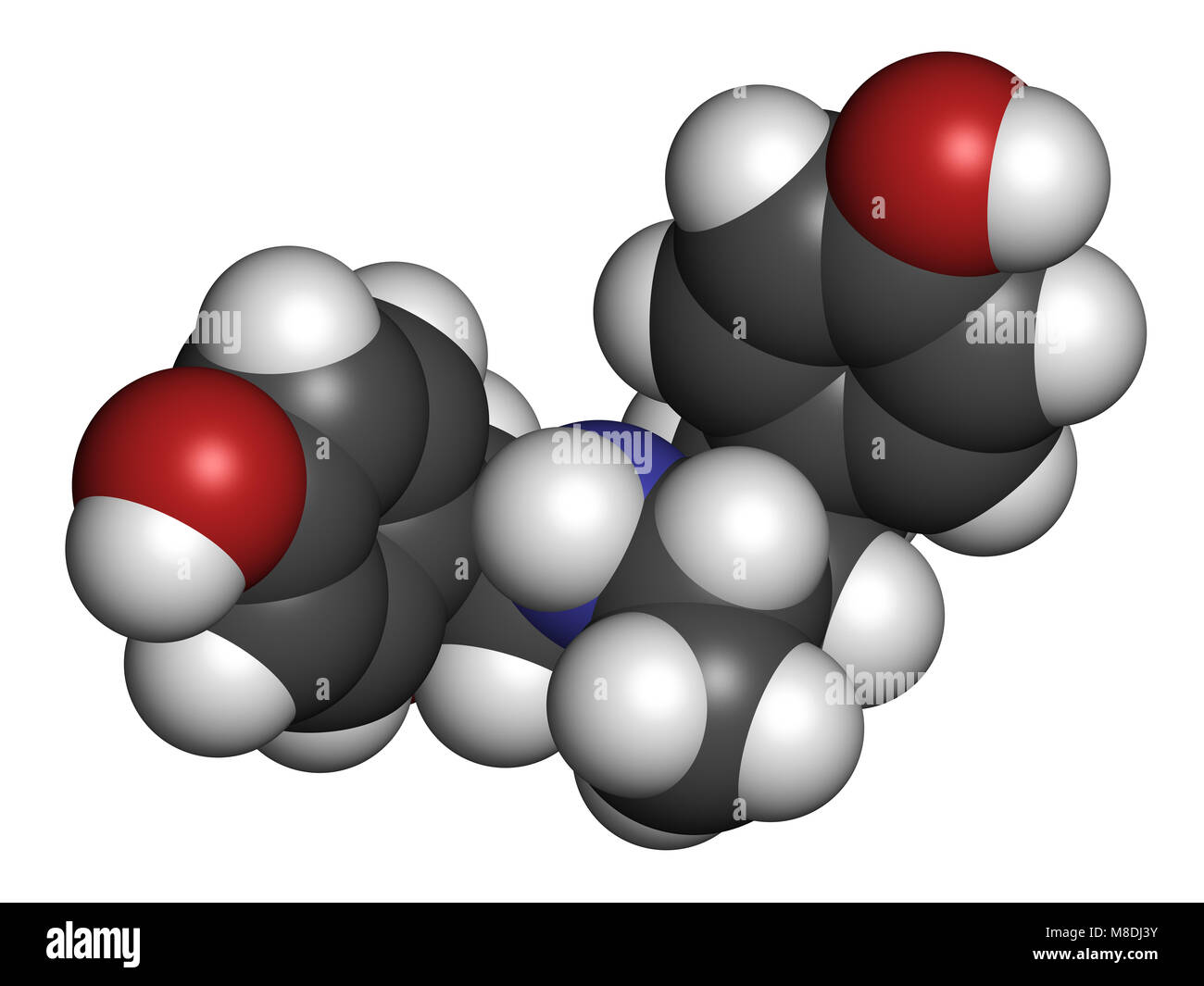 Ractopamine feed additive molecule. 3D rendering. Atoms are represented ...