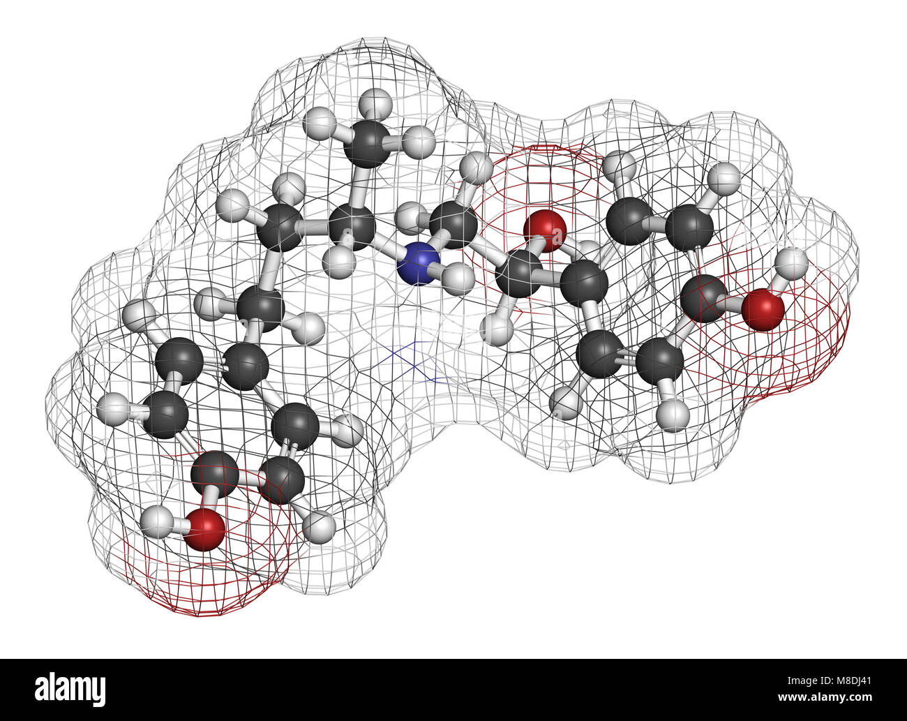 Ractopamine feed additive molecule. 3D rendering. Atoms are represented ...