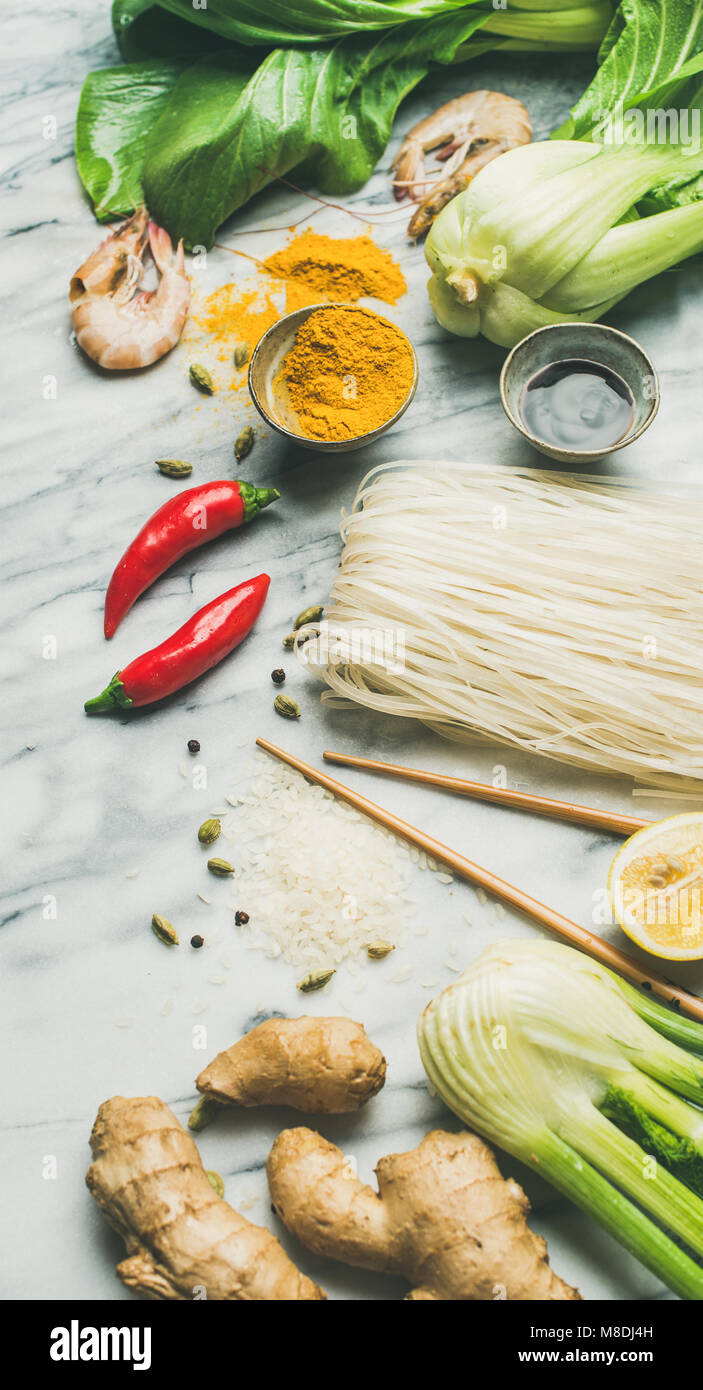 Asian cuisine ingredients over grey marble background Stock Photo - Alamy