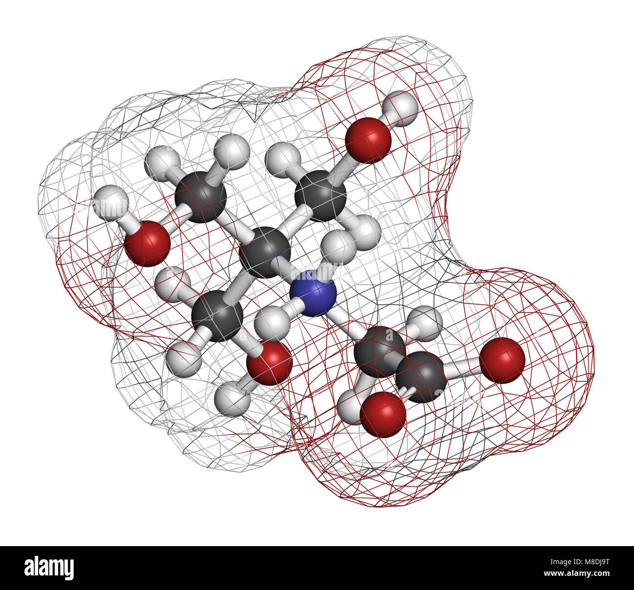 Tricine buffering agent molecule. 3D rendering. Atoms are represented ...