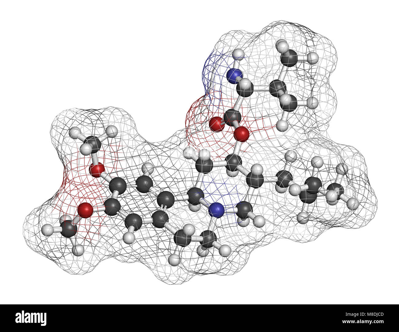 Valbenazine tardive dyskinesia drug molecule. 3D rendering. Atoms are ...