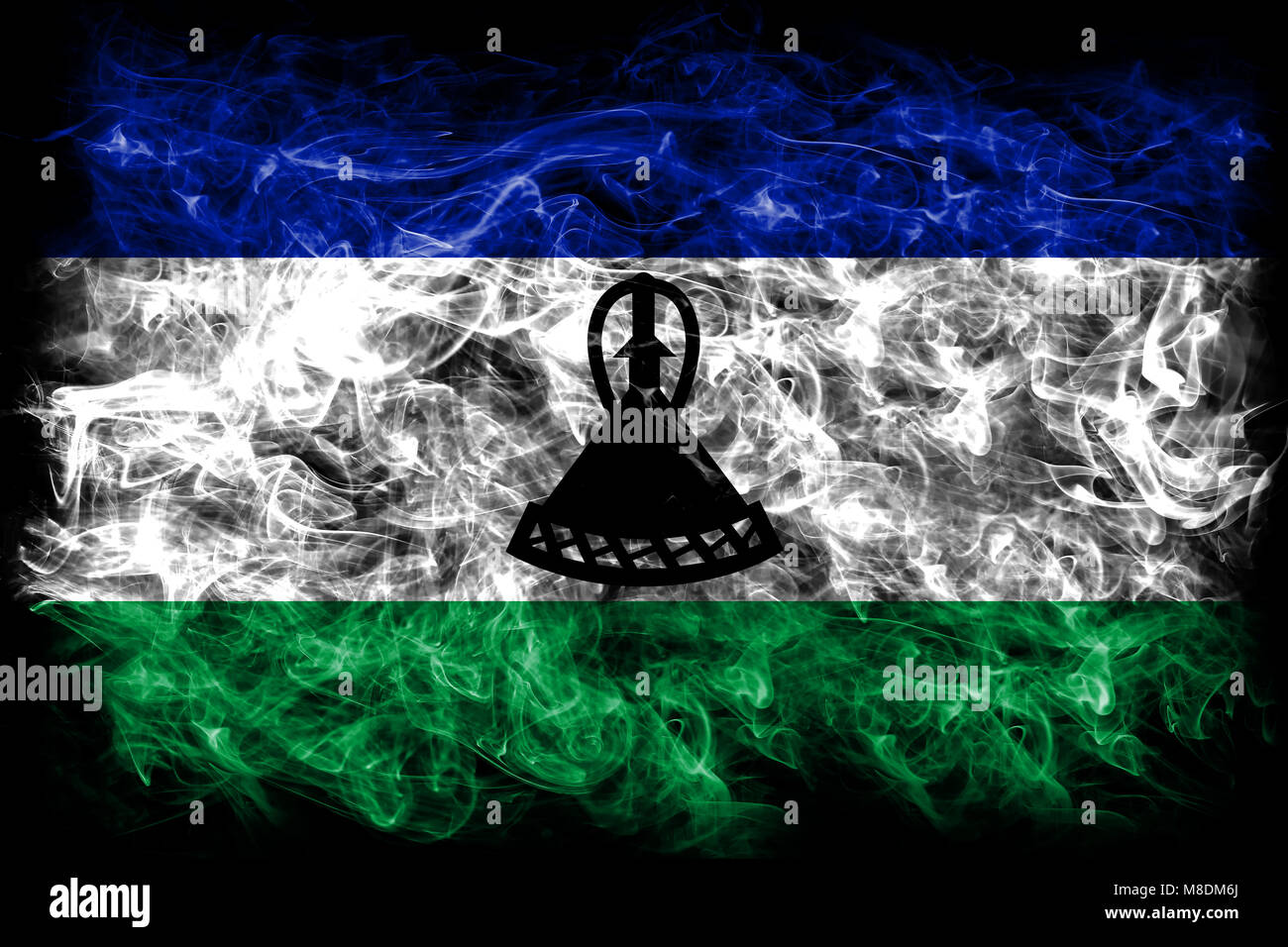 Lesotho smoke flag Stock Photo - Alamy