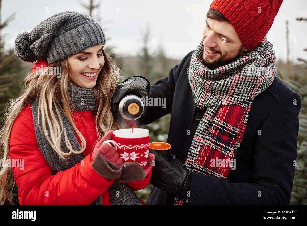Couple drink coffee forest hi-res stock photography and images - Alamy