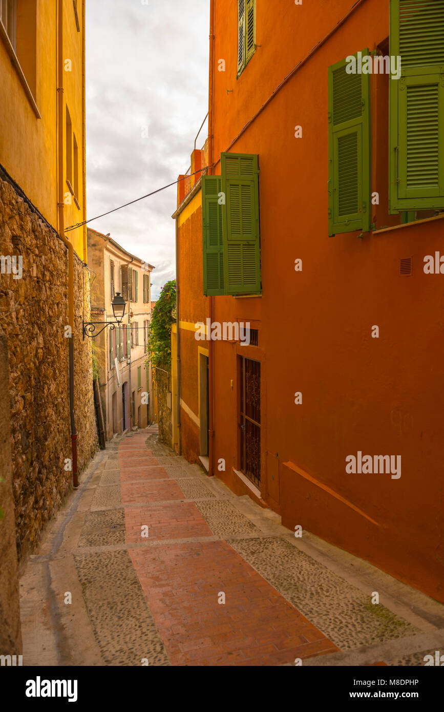 Old Alley in Old Town in Menton in Provence-Alpes-Côte d'Azur, France ...
