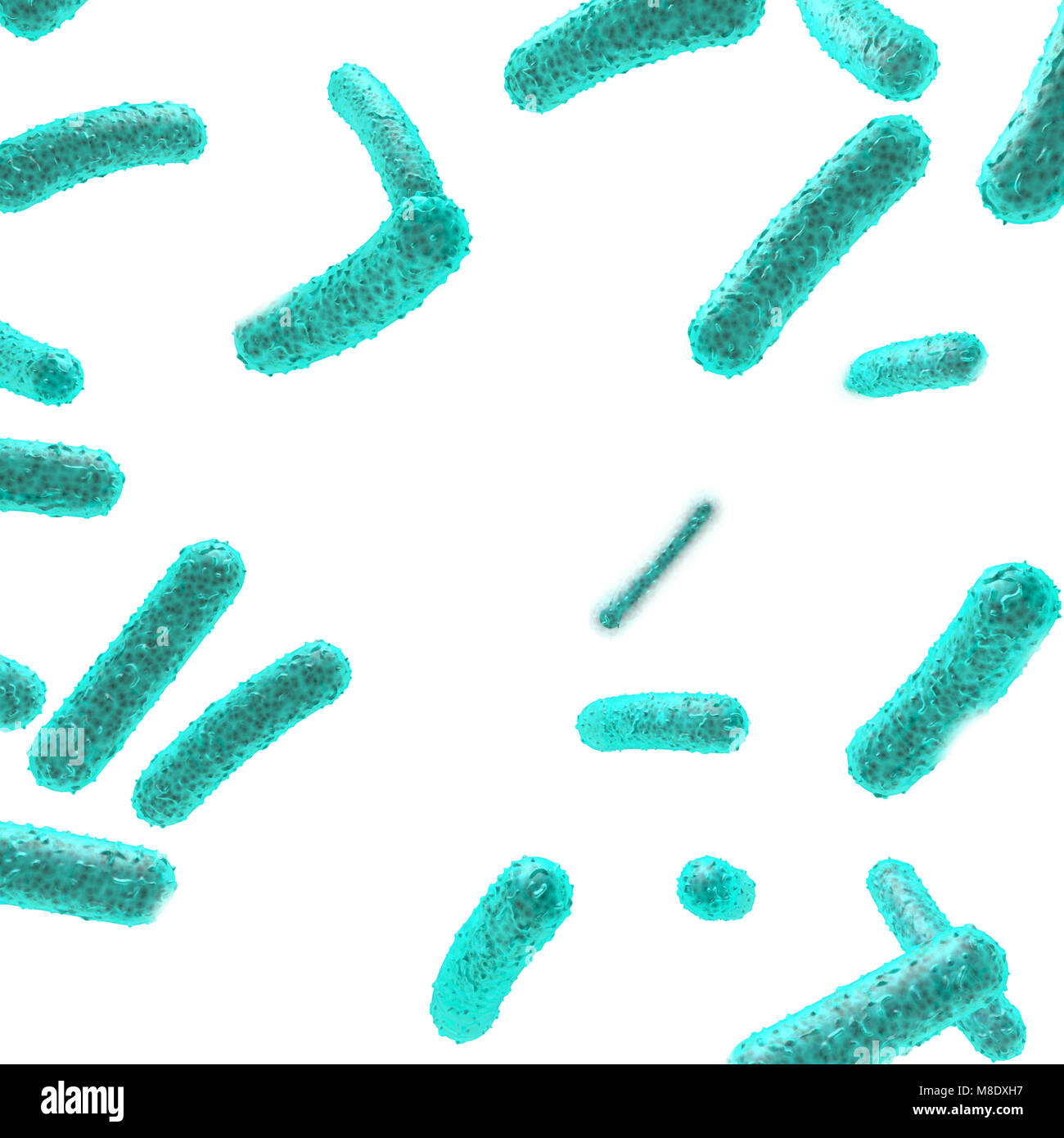 Green bacteria inside the body on a white isolated background. 3d ...