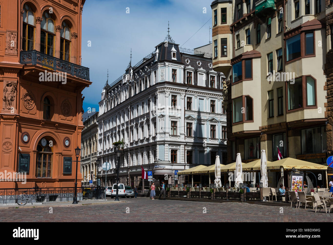 Riga, Latvia. August 22, 2017. View of Dome Square on a sunny summer ...