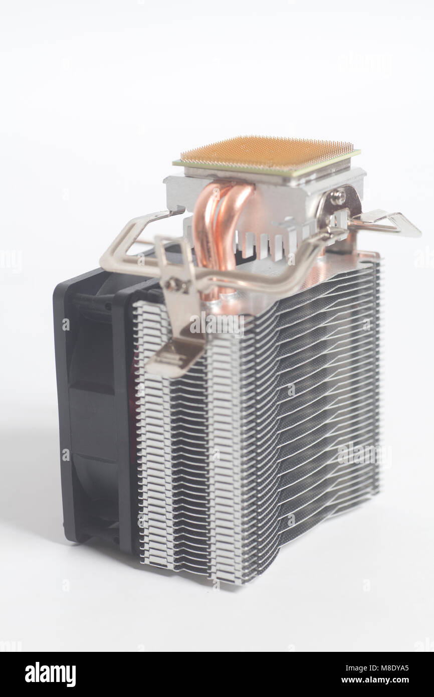 Central processing unit CPU microchip on Computer fan processor cooler ...