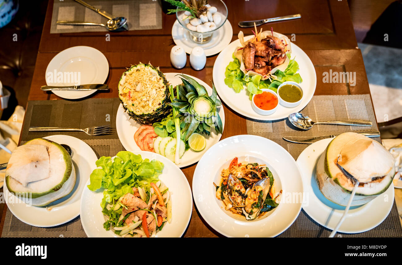 Thai food table top view Stock Photo - Alamy