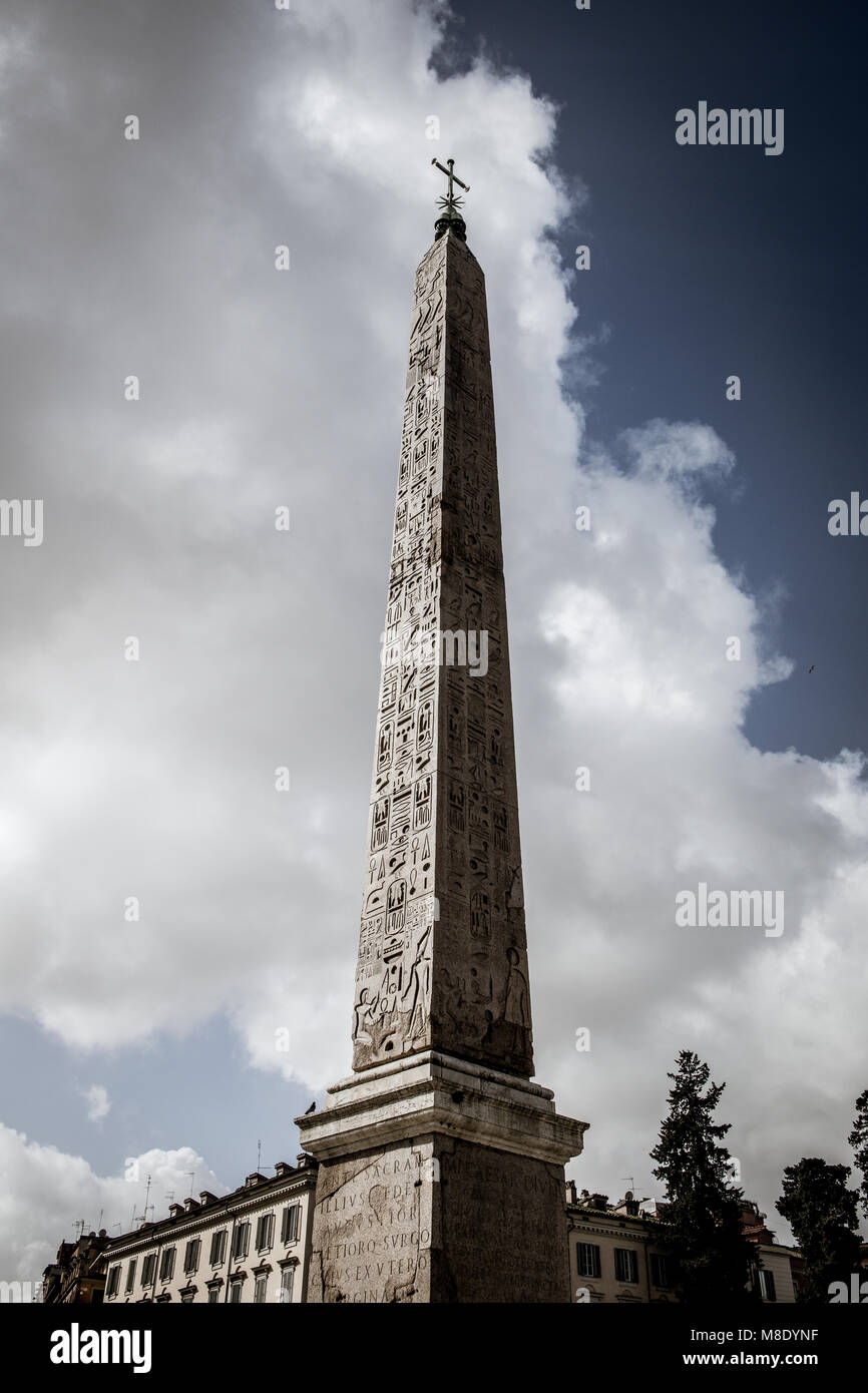 Low angle view of famous egyptian obelisk in piazza del popolo, Rome ...