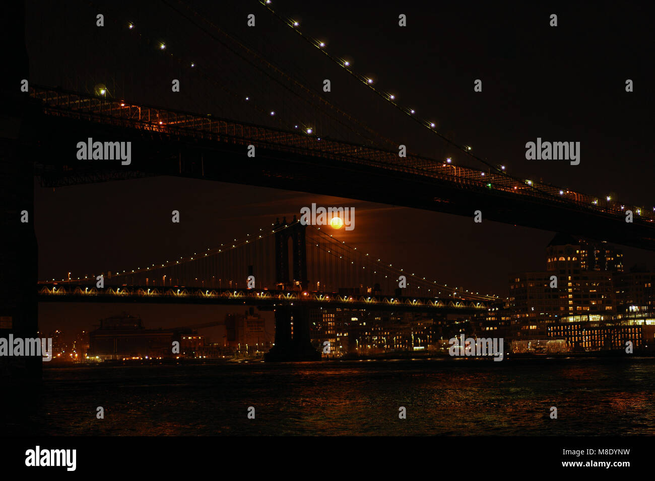 brooklyn bridge and full moon Stock Photo - Alamy