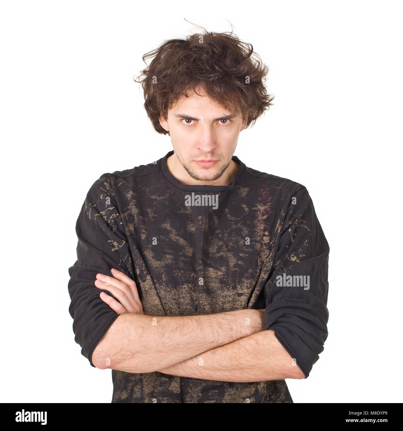 Angry man crossing his hands Stock Photo - Alamy