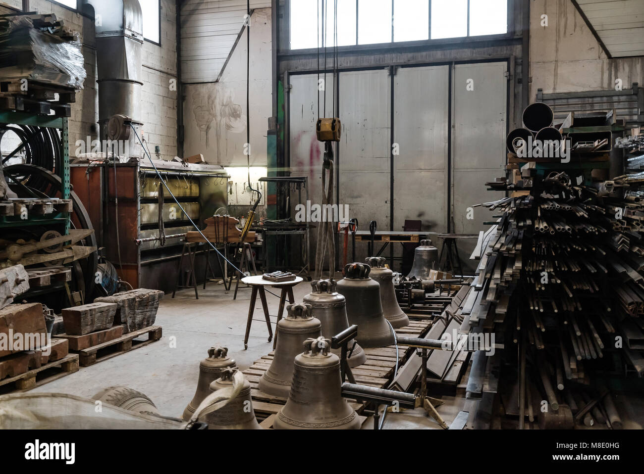 Bell manufacturing little factory indoor view, metal manufacturing ...