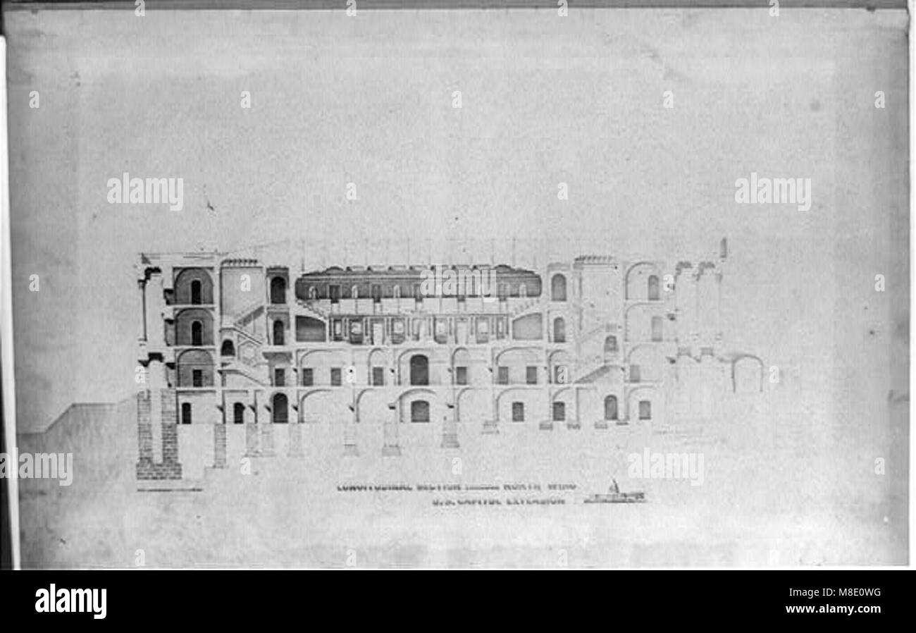 This image shows a longitudinal section of the north wing of a building ...