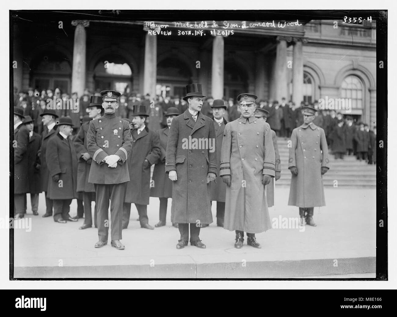 A historical image showing Mayor Mitchell and General Leonard Wood ...