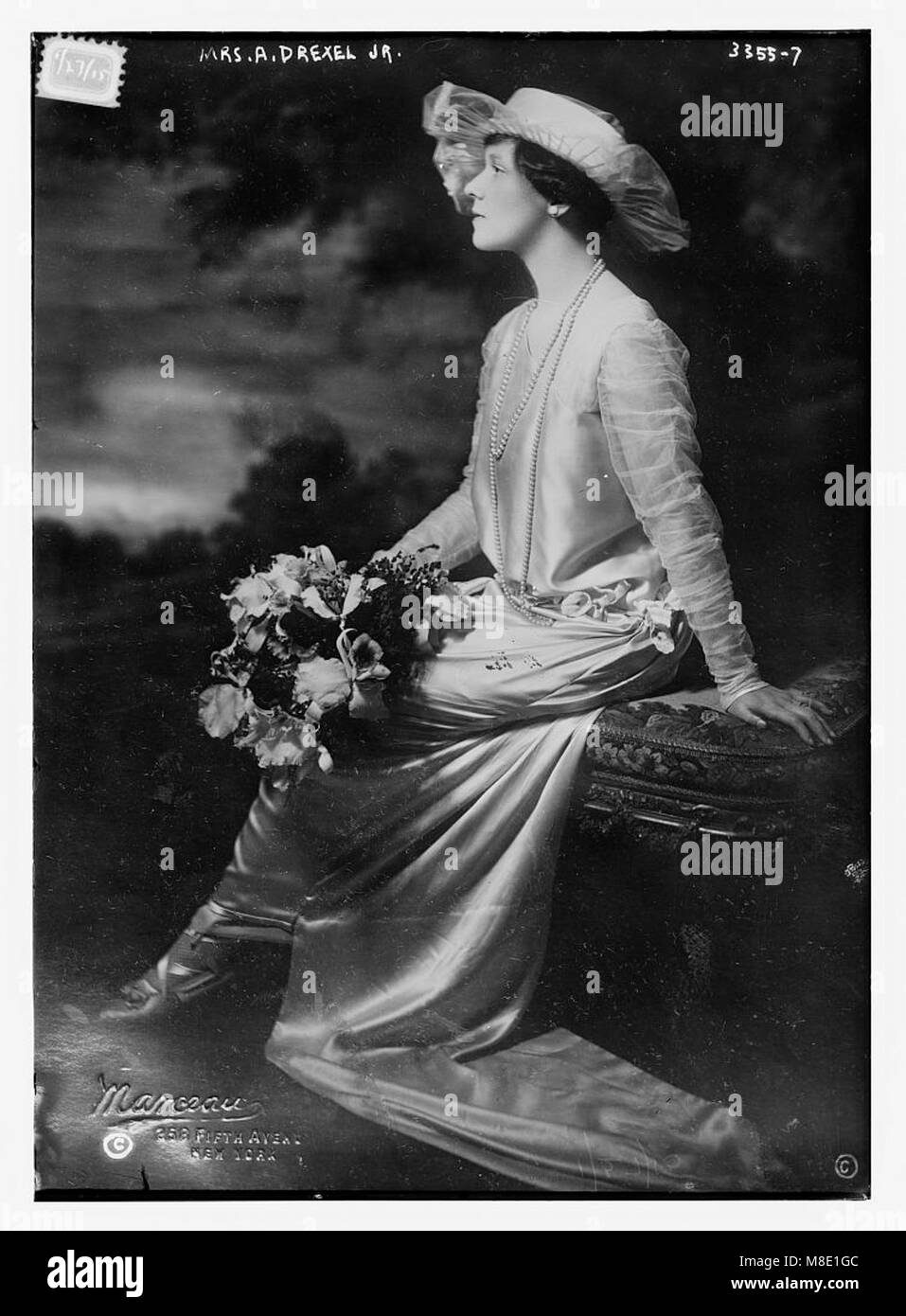 This photograph depicts Mrs. A. Drexel, Jr., a notable figure in early ...