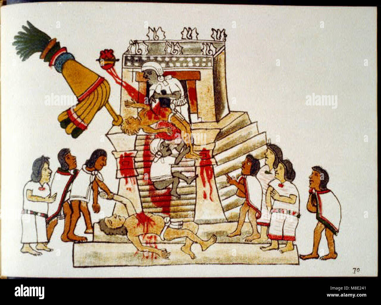 An illustration depicting an Aztec priest performing a sacrificial ...