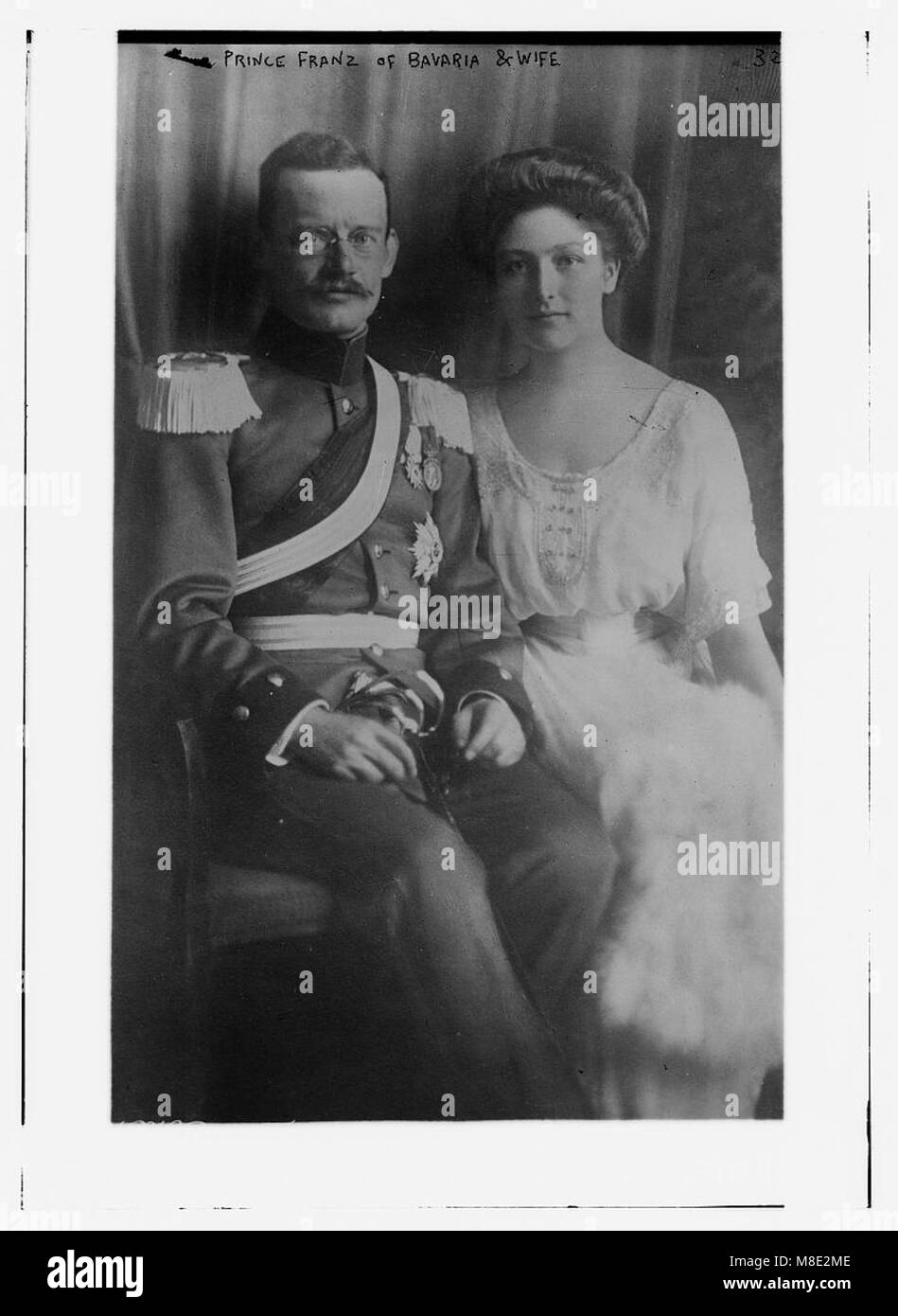 A formal portrait of Prince Franz of Bavaria and his wife, captured ...