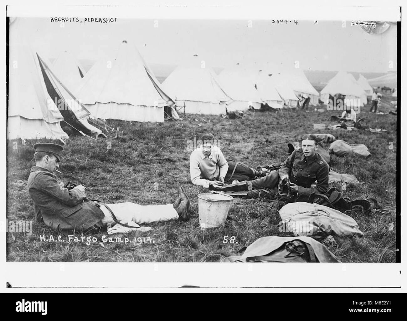 A photograph of recruits at Aldershot in 1914, showing soldiers at the ...