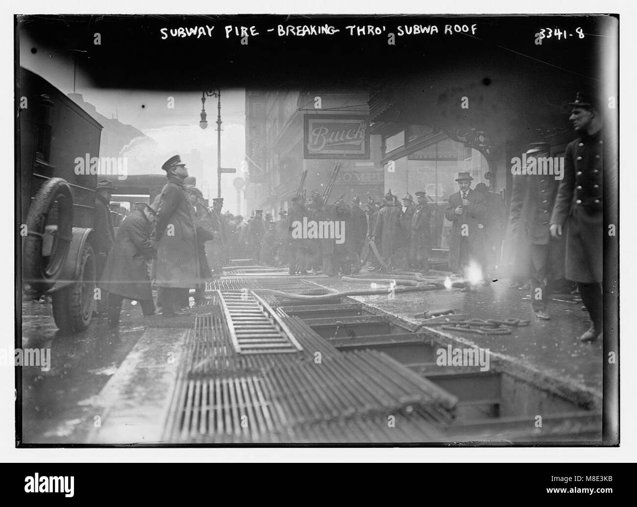 A dramatic depiction of a subway fire breaking through the roof ...