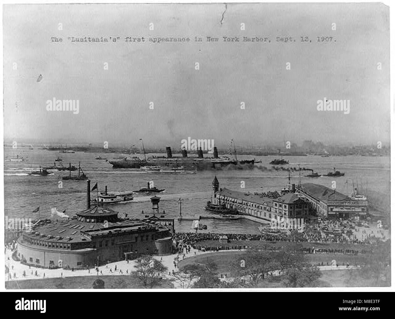A historical photograph of the RMS Lusitania’s first appearance in New ...