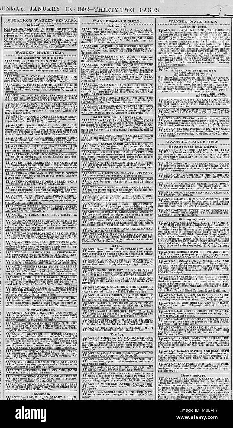 A historical advertisement seeking male and female workers, reflecting ...