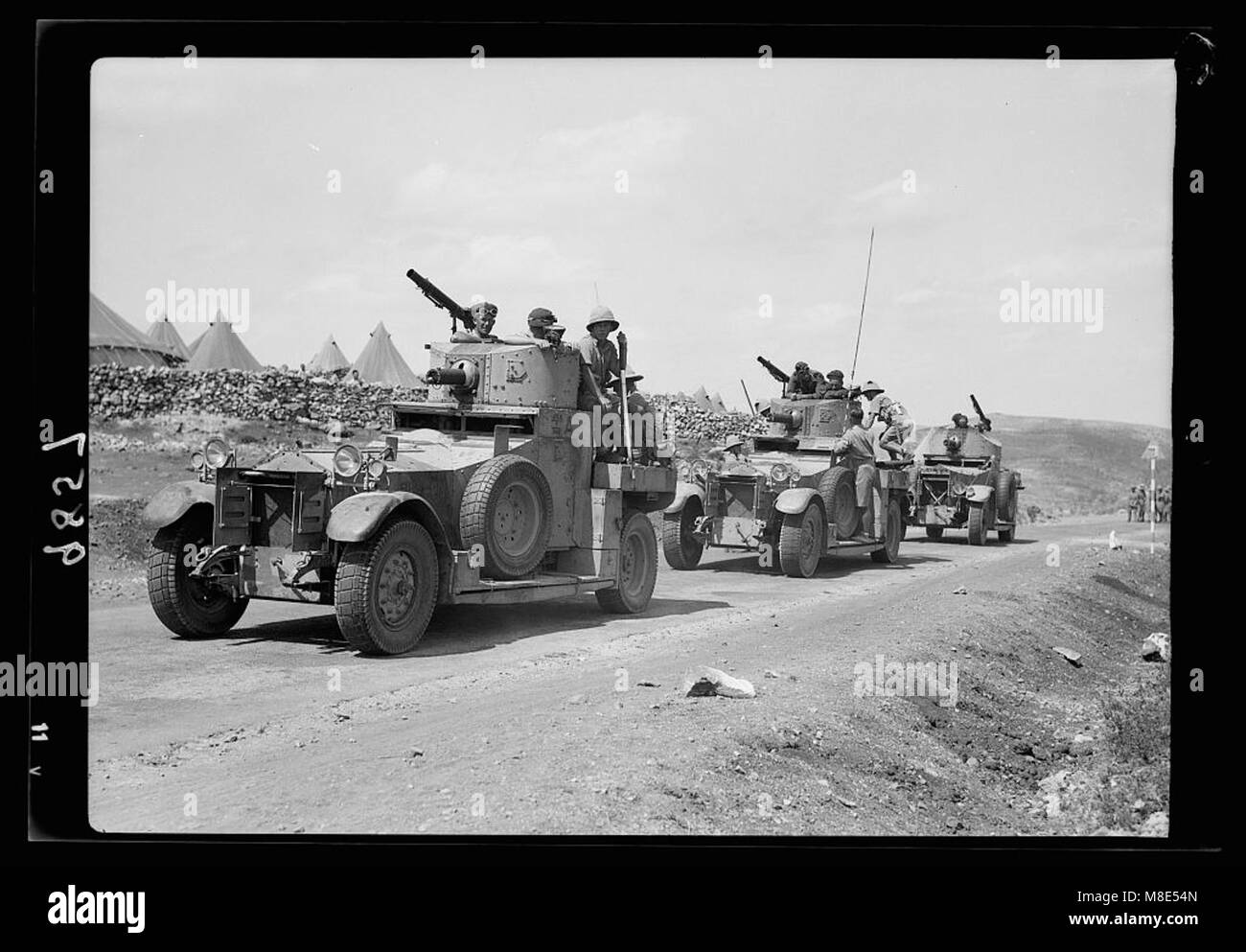 A historical photograph showing British military camp at kilometer 41 ...