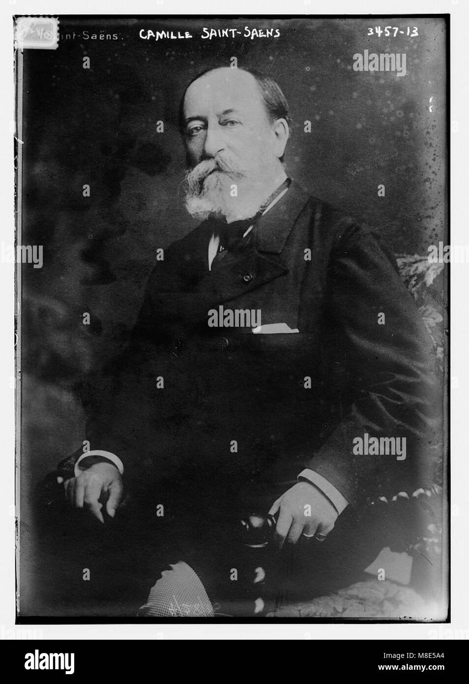 This portrait features Camille Saint-Saëns, a prominent French composer ...