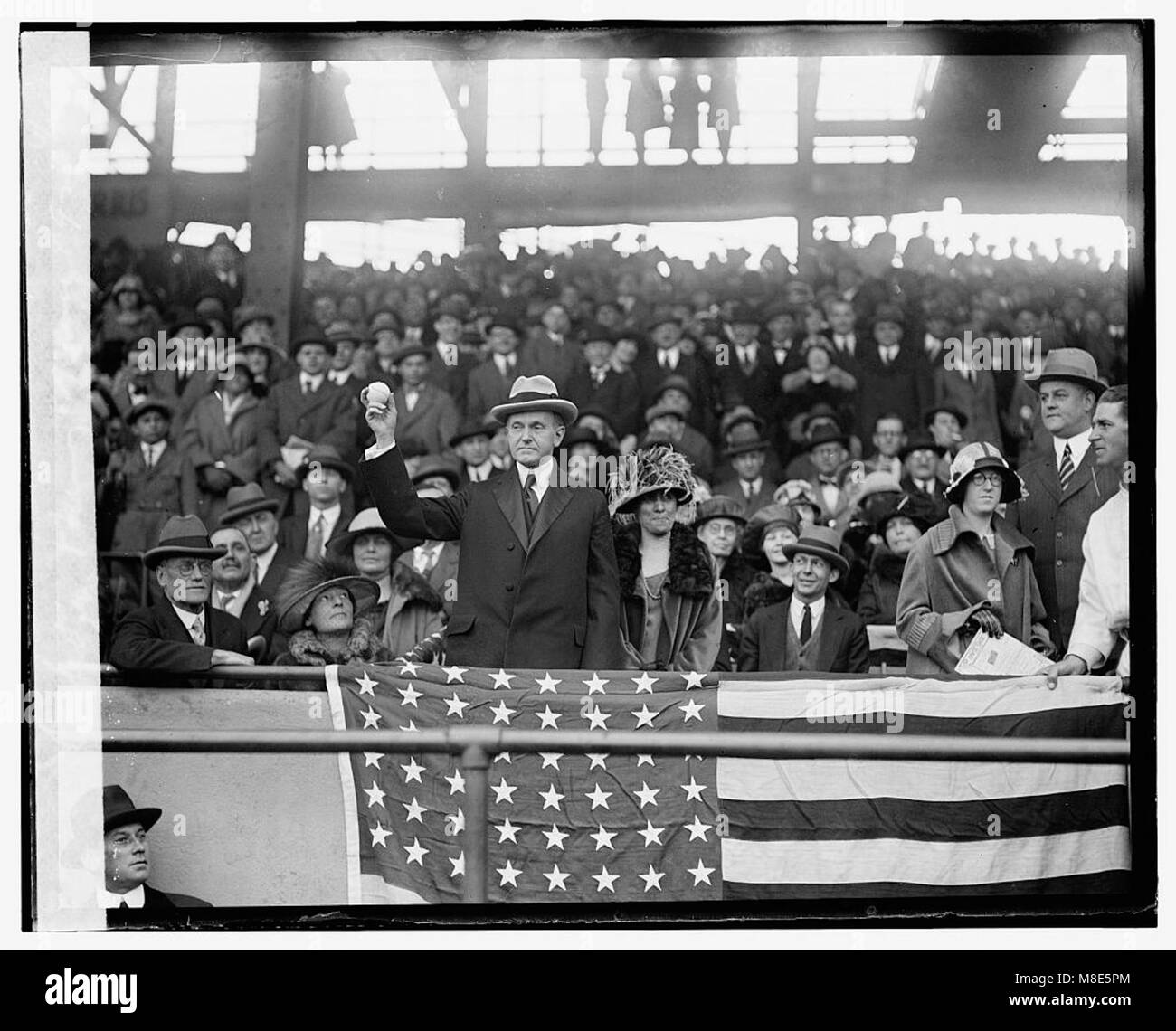 A photograph of the opening game of the 1924 season featuring President ...