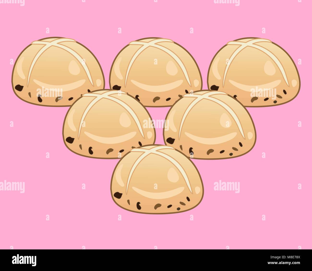 a vector illustration in eps format of six Easter buns with crosses and ...