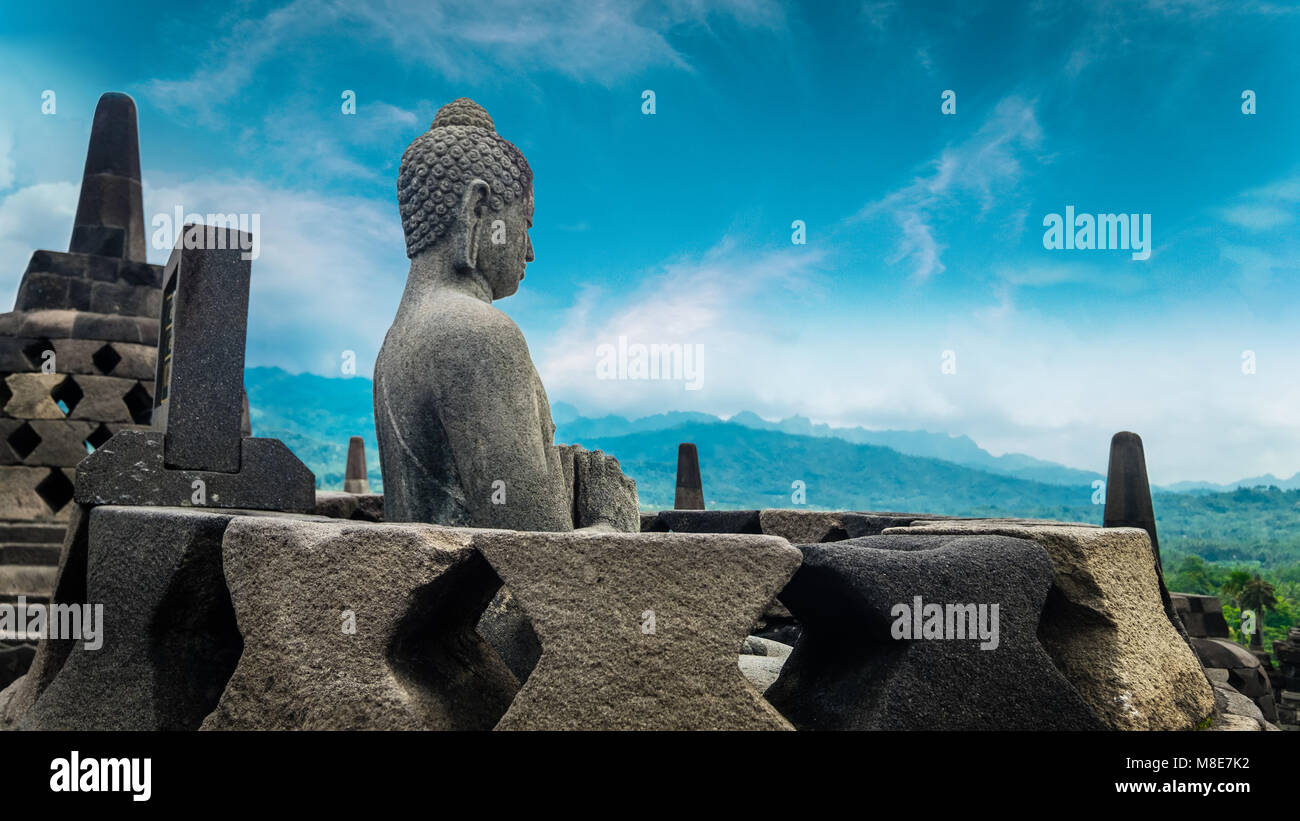 Amazing statue of Buddha sitting in stupa and looking towards gorgeous ...
