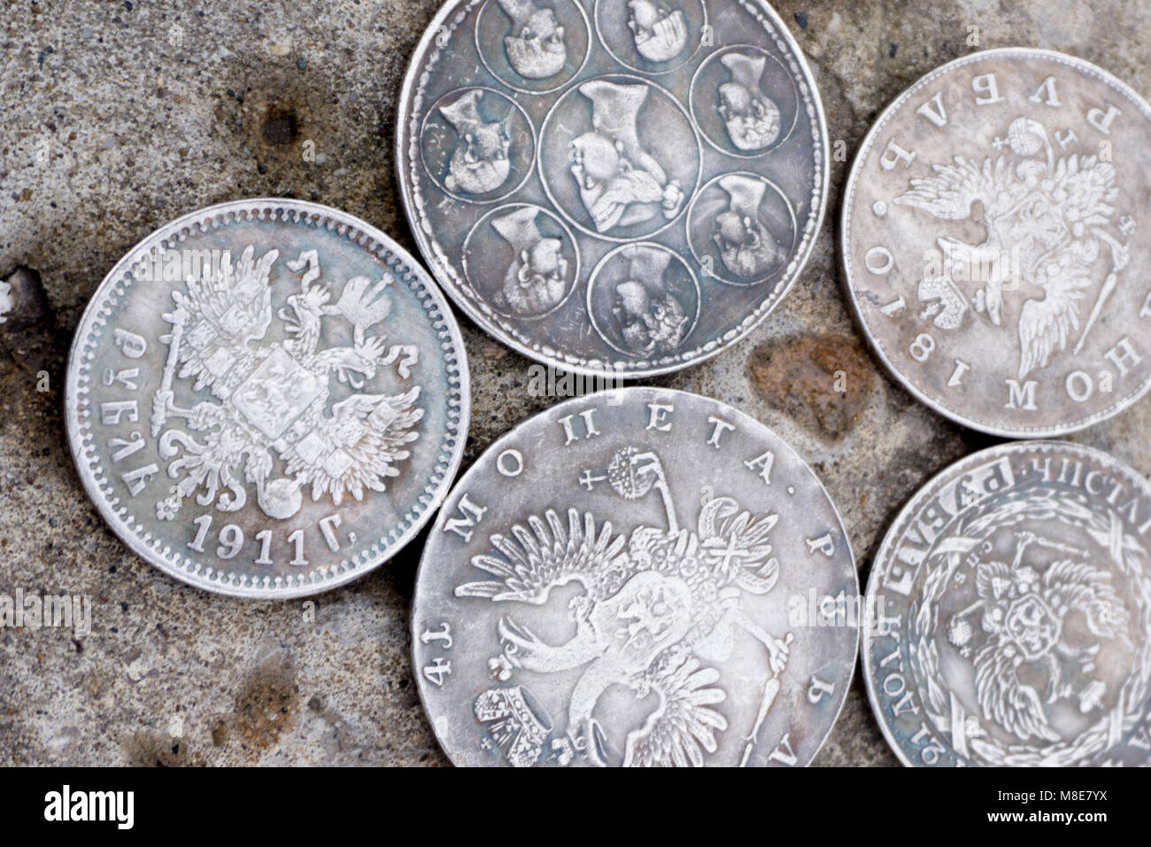 vintage silver coins background Stock Photo - Alamy