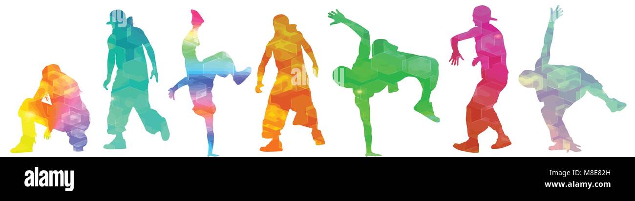 Dancing street dance silhouettes in urban style on white background ...