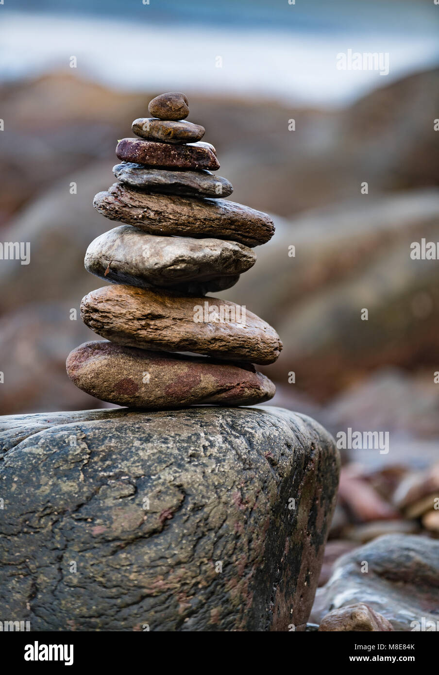 Pebble stack on a beach in Devon Stock Photo - Alamy