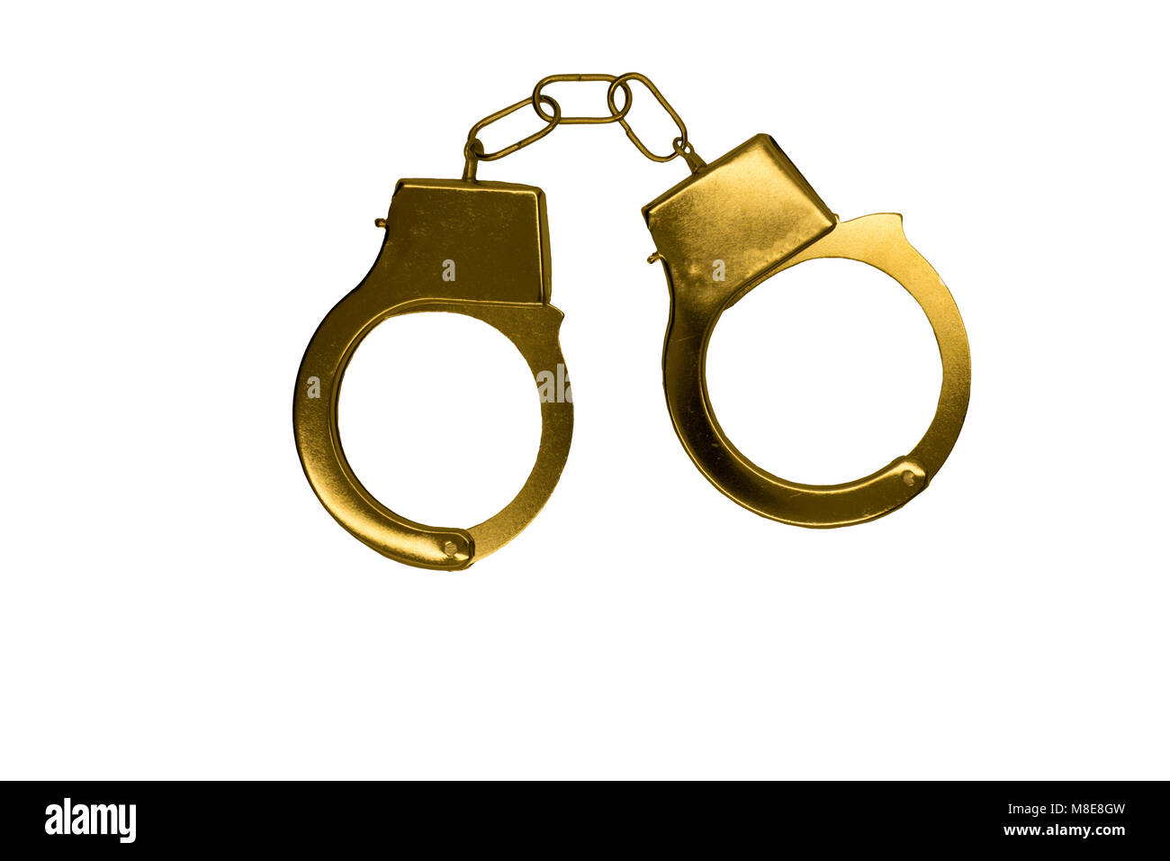new handcuffs on white background Stock Photo - Alamy