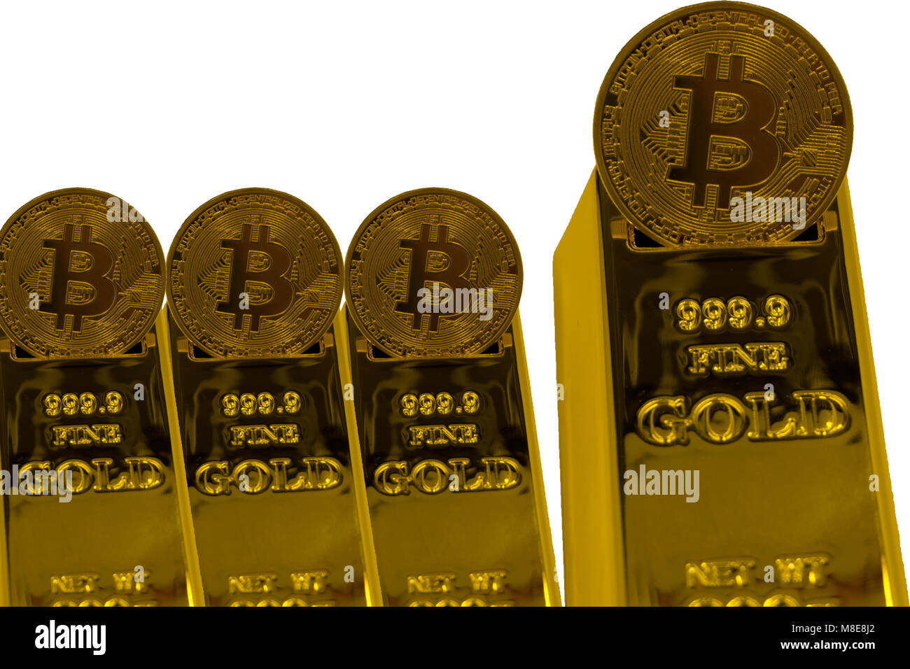 Financial growth concept with golden Bitcoins ladder on forex chart ...