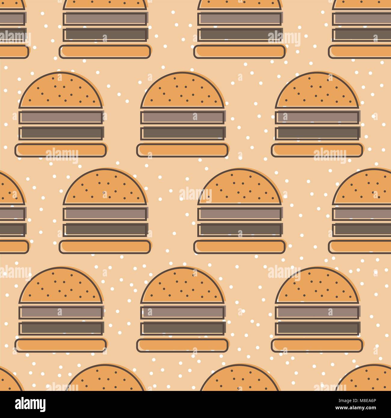 Burger line icon seamless vector pattern. Fast food outline tileable ...
